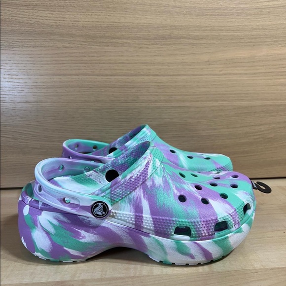 CROCS | Shoes | Crocs Clogs Platform Green Purple White Marble | Poshmark
